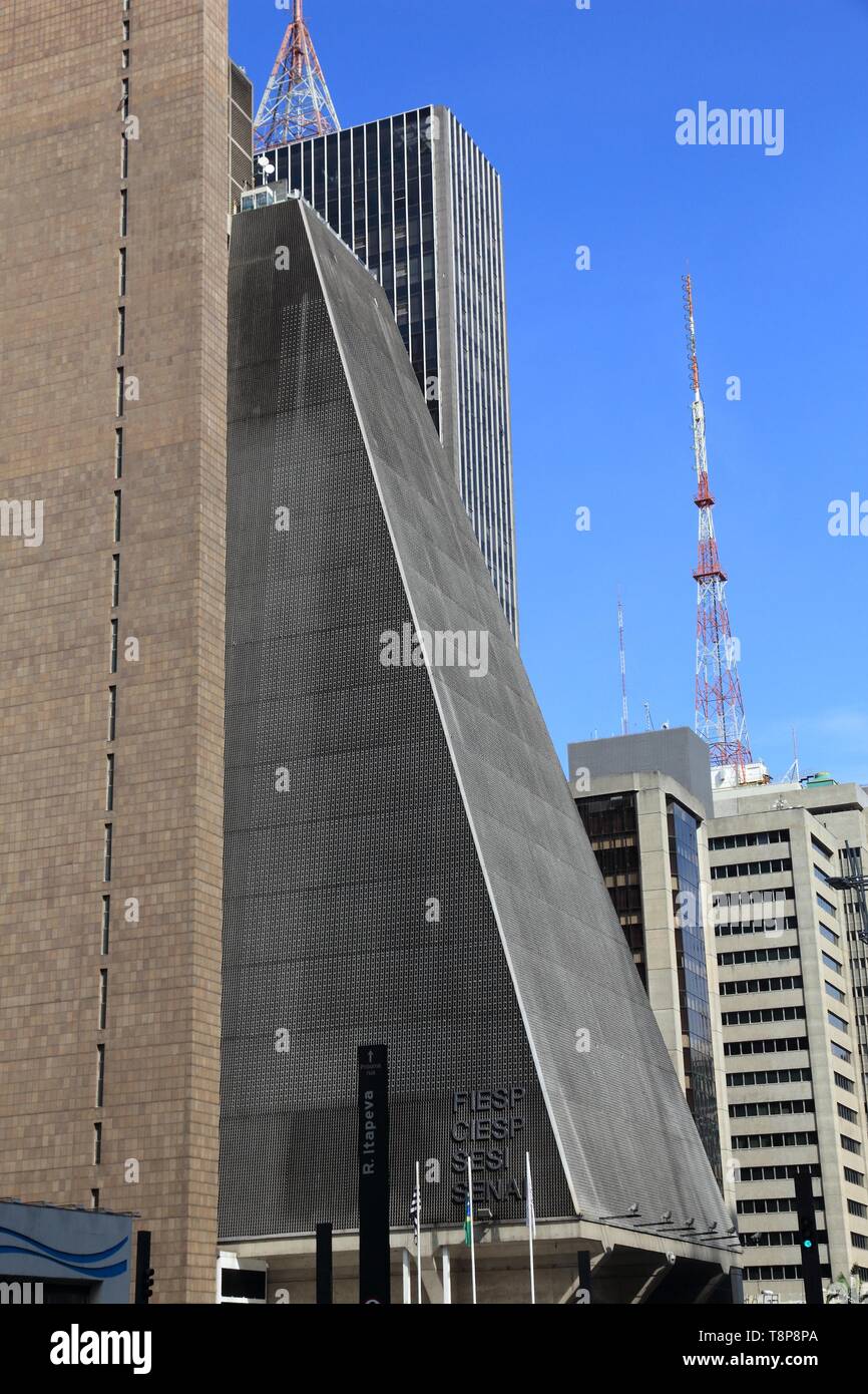 SAO PAULO, BRAZIL - OCTOBER 6, 2014: FIESP Building at Avenida Paulista ...