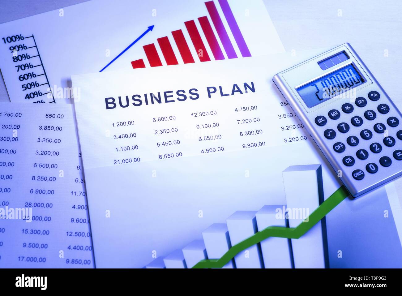 Business plan with tables, charts and a calculator. | usage worldwide ...