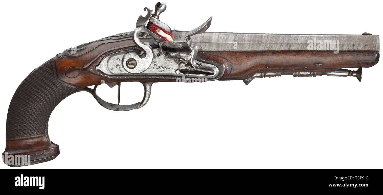 A flintlock pistol, Ronge in Liège, circa 1800 Octagonal Damascus ...