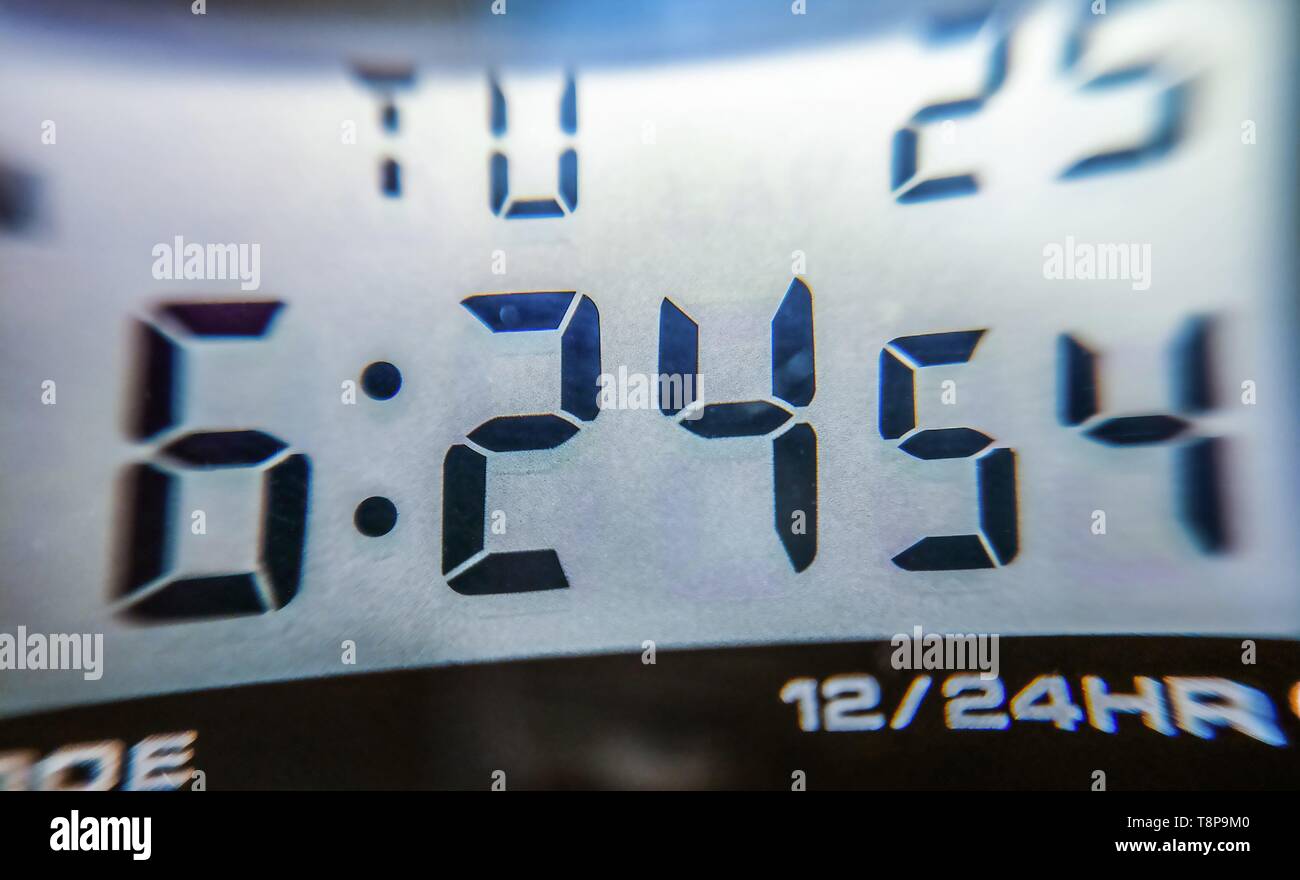 Closeup of the display of a digital clock | usage worldwide Stock Photo ...