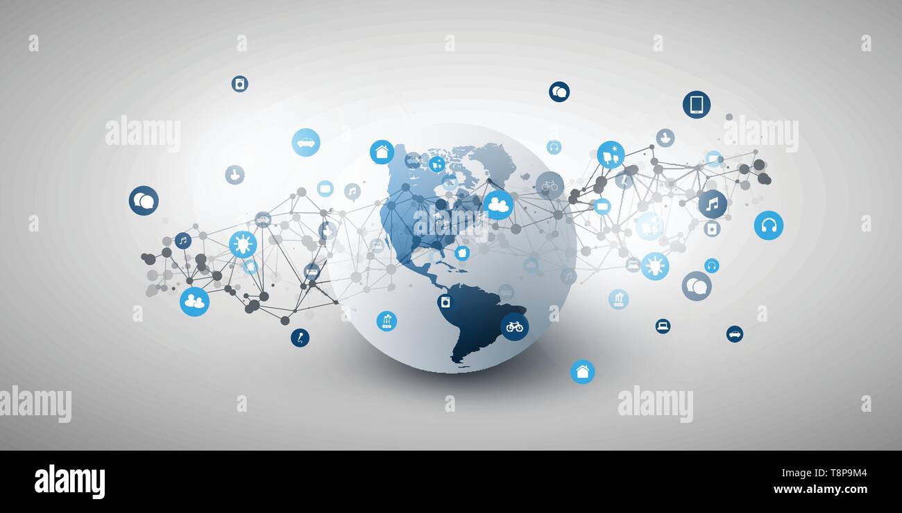 Internet Of Things Cloud Computing Design Concept With Earth Globe And Icons Global Digital