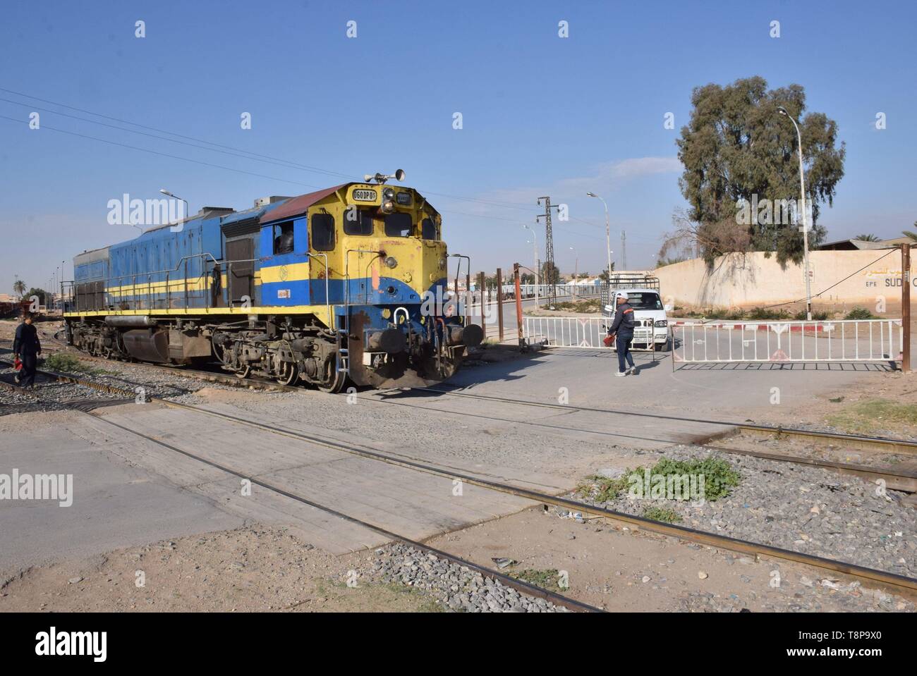 Diesel locomotive 060DP03 at railway crossing on 30.03.2019 in Biskra ...