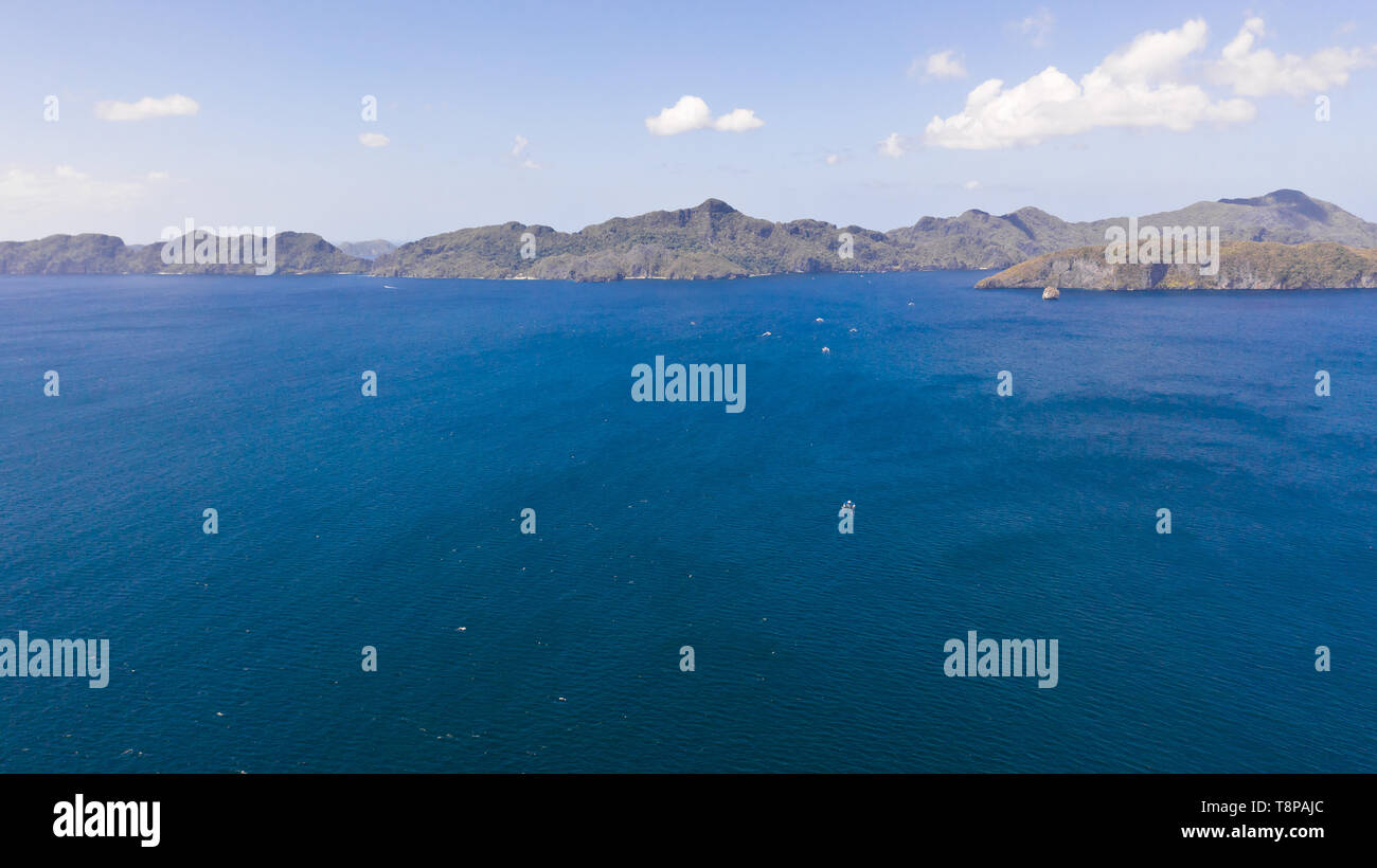Seascape with islands.Blue Sea and unpopulated islands.Philippine ...