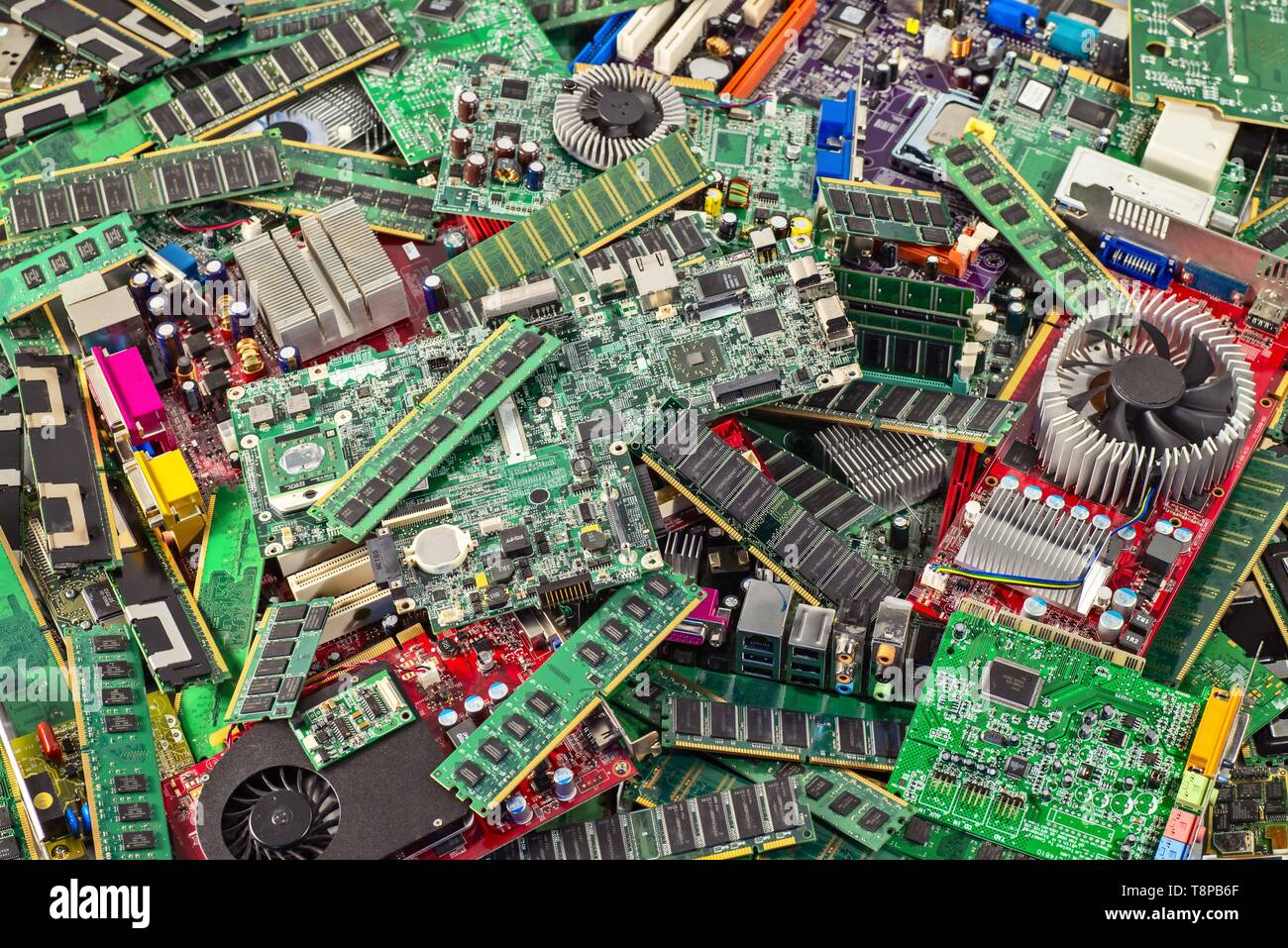 Growing pile of rubbish from computer boards | usage worldwide Stock ...