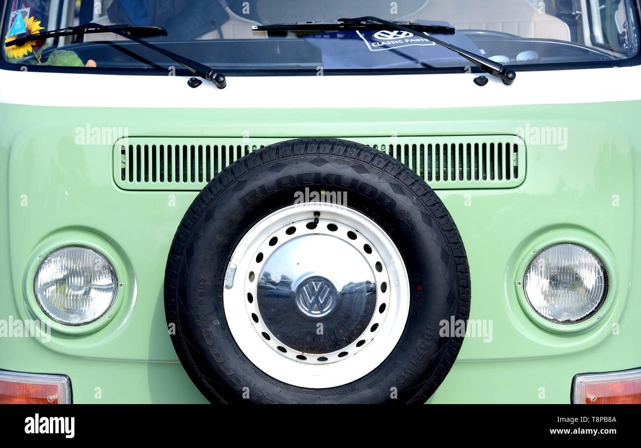 A VW T2 with the logo of Volkswagen on it at the Maikaefertreffen (May ...