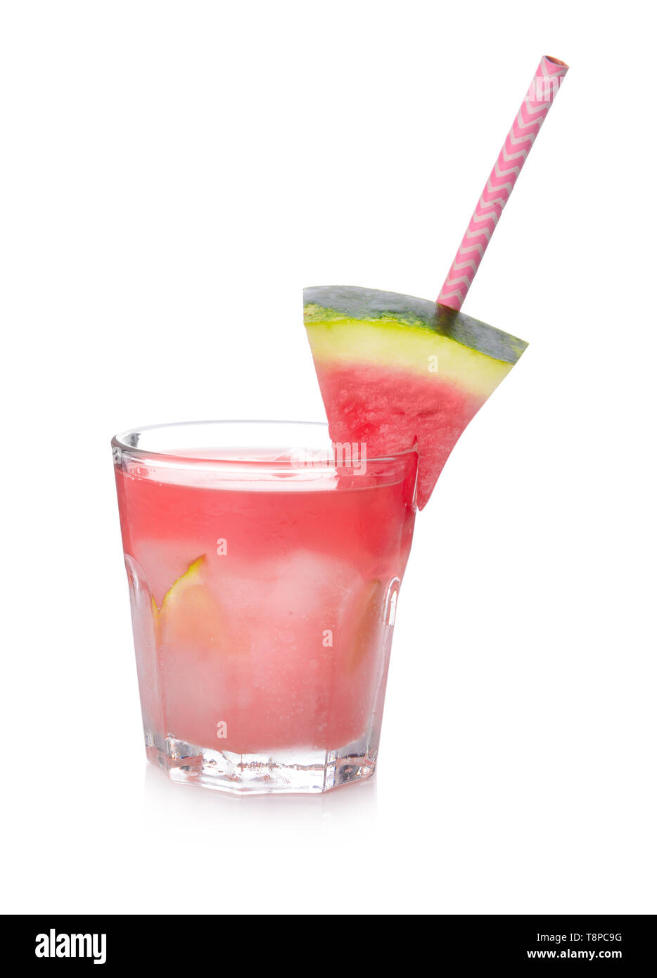 Glass of fresh watermelon lemonade on white background Stock Photo - Alamy