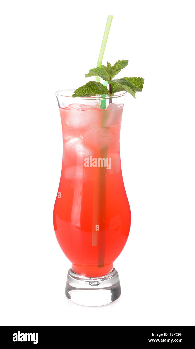 Glass of fresh watermelon lemonade on white background Stock Photo - Alamy