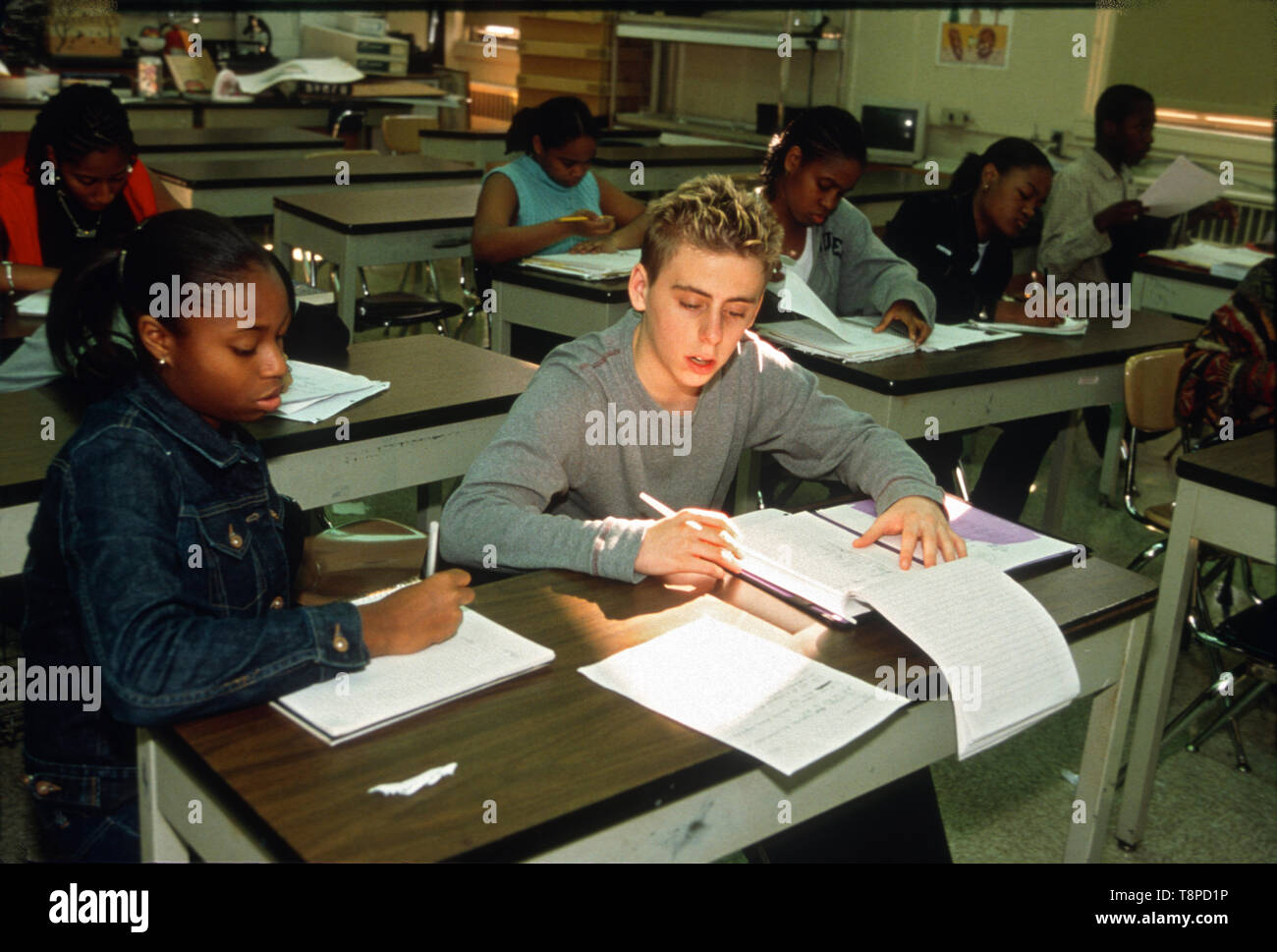 Students work in high school biology class, New York City Stock Photo ...