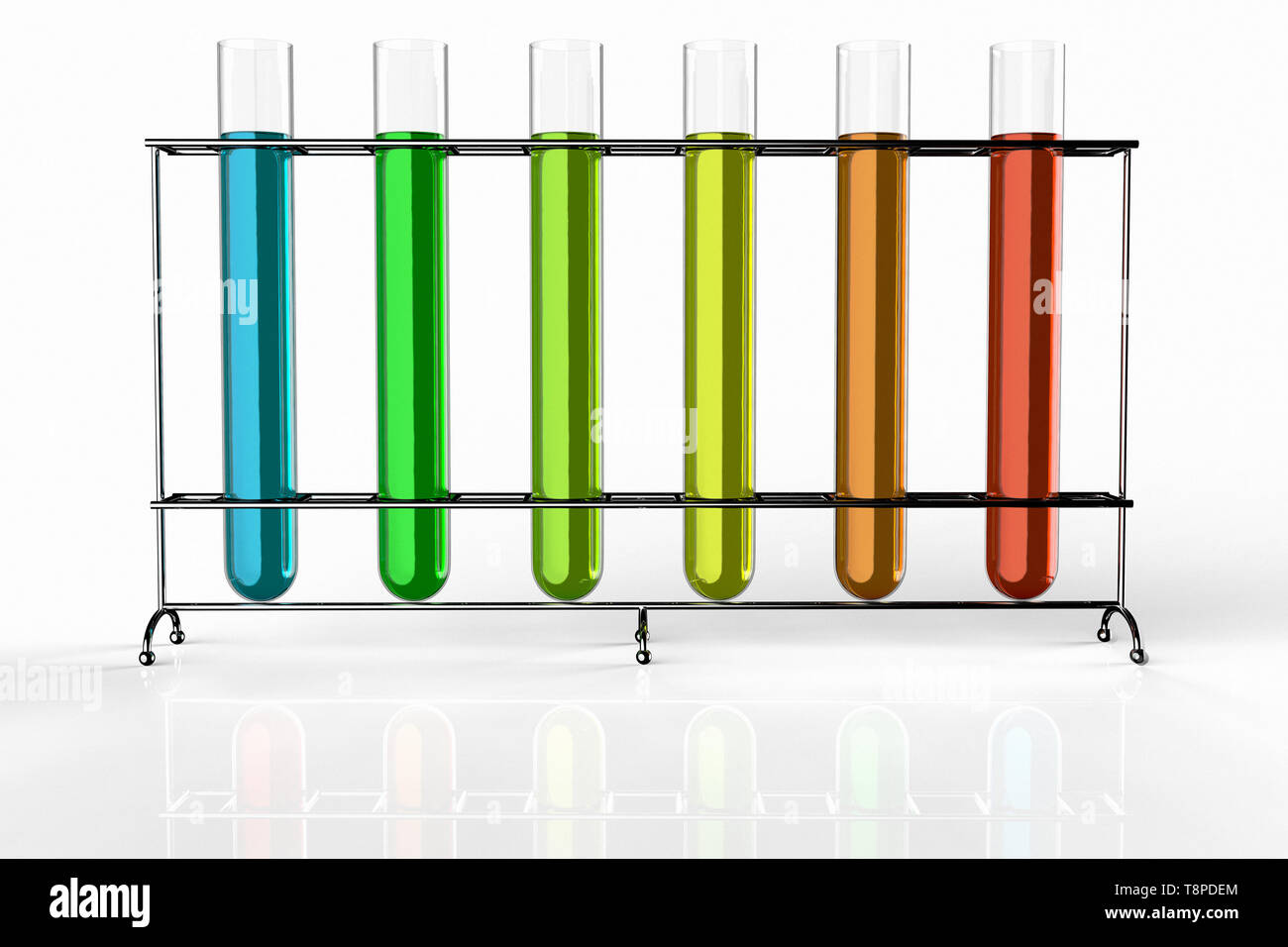 3D rendering of test tubes filled with liquids of different colors ...