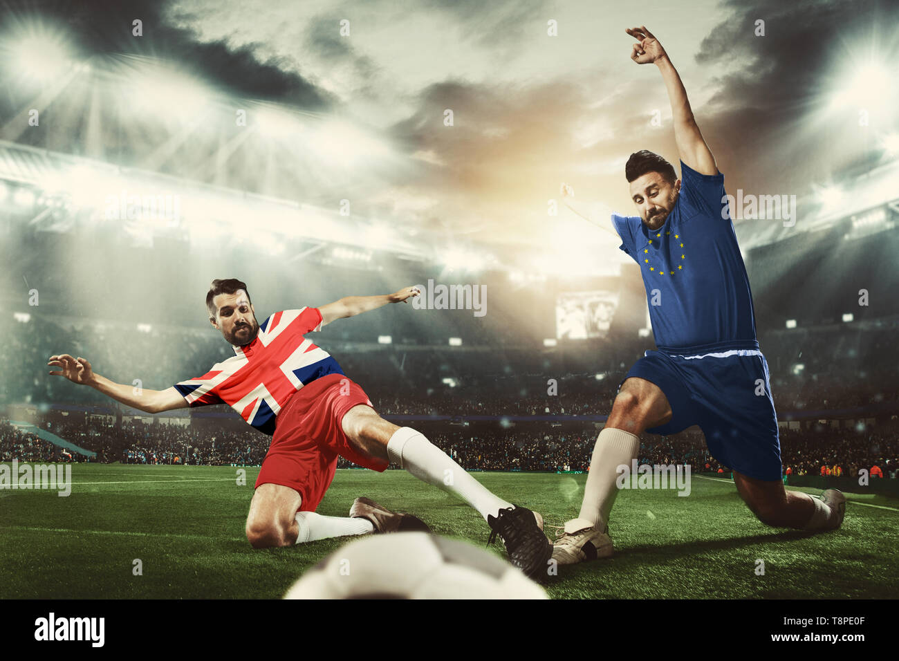 Blocking and intense conversation. Football or soccer players colored ...