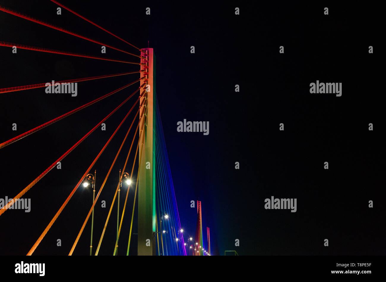 Colourfully illuminated third Mandovi bridge ( Atal Setu ) at night ...