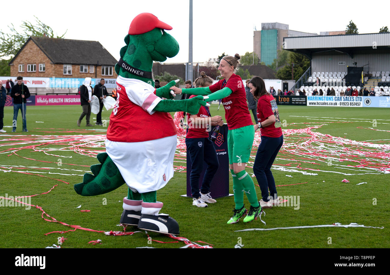 Arsenal goalkeeper Sari Van Veenendaal (right) celebrates with the ...