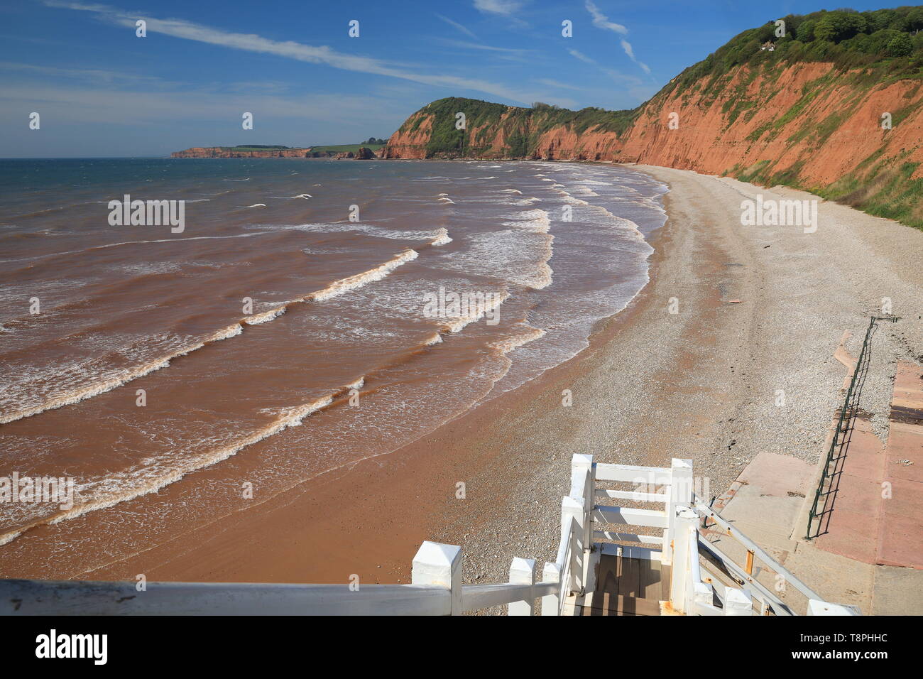Jacob's ladder beach Sidmouth, Spring morning, East Devon, England, UK ...