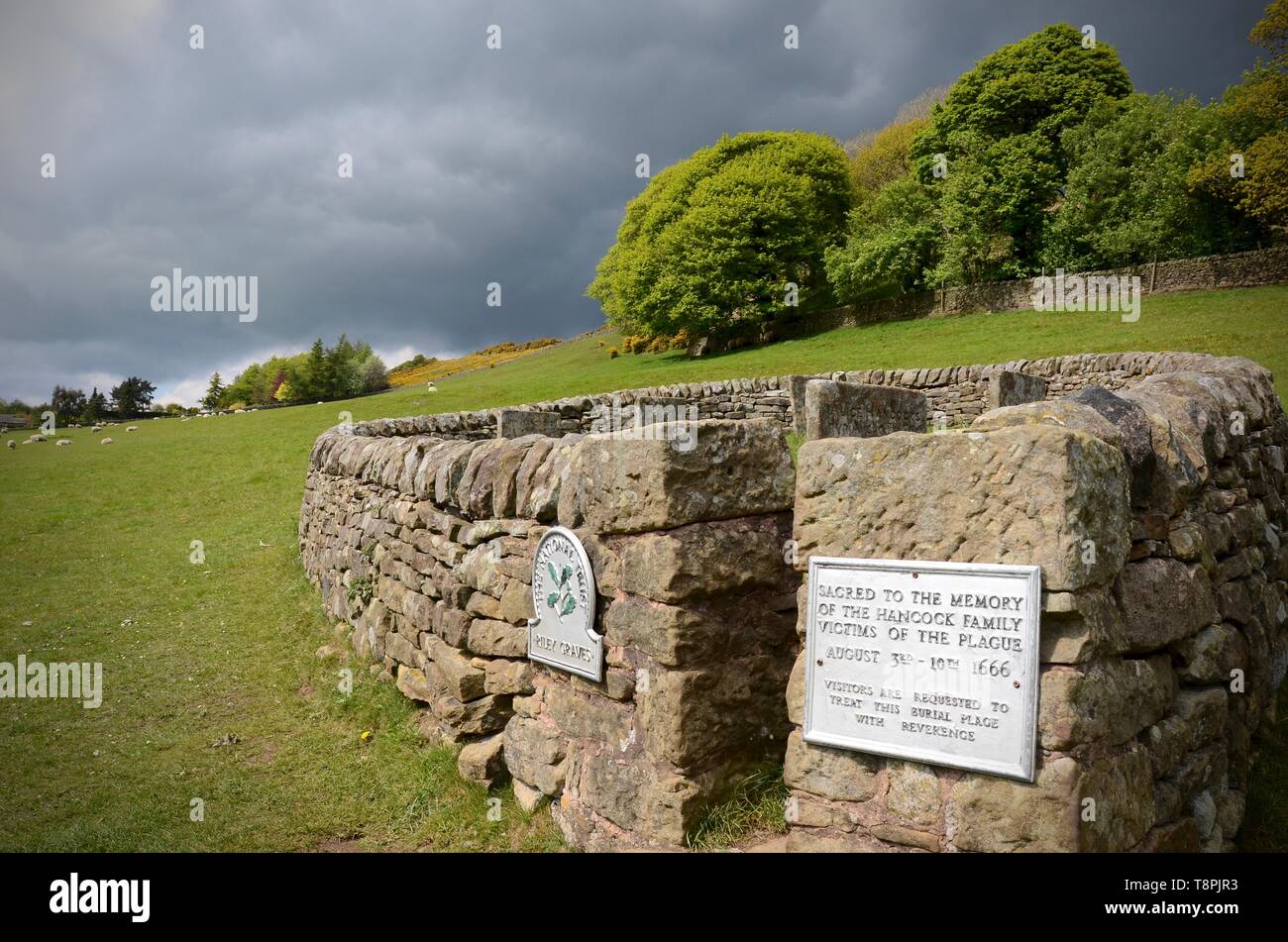 The Riley Graves enclosed by a stone wall dedicated to John Hancock and ...