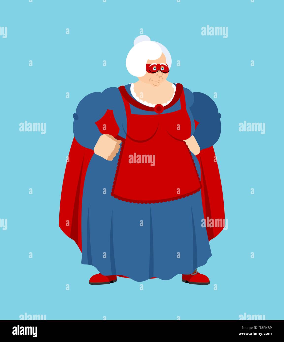 Grandmother superhero. Super grandma in mask and raincoat. Strong old ...