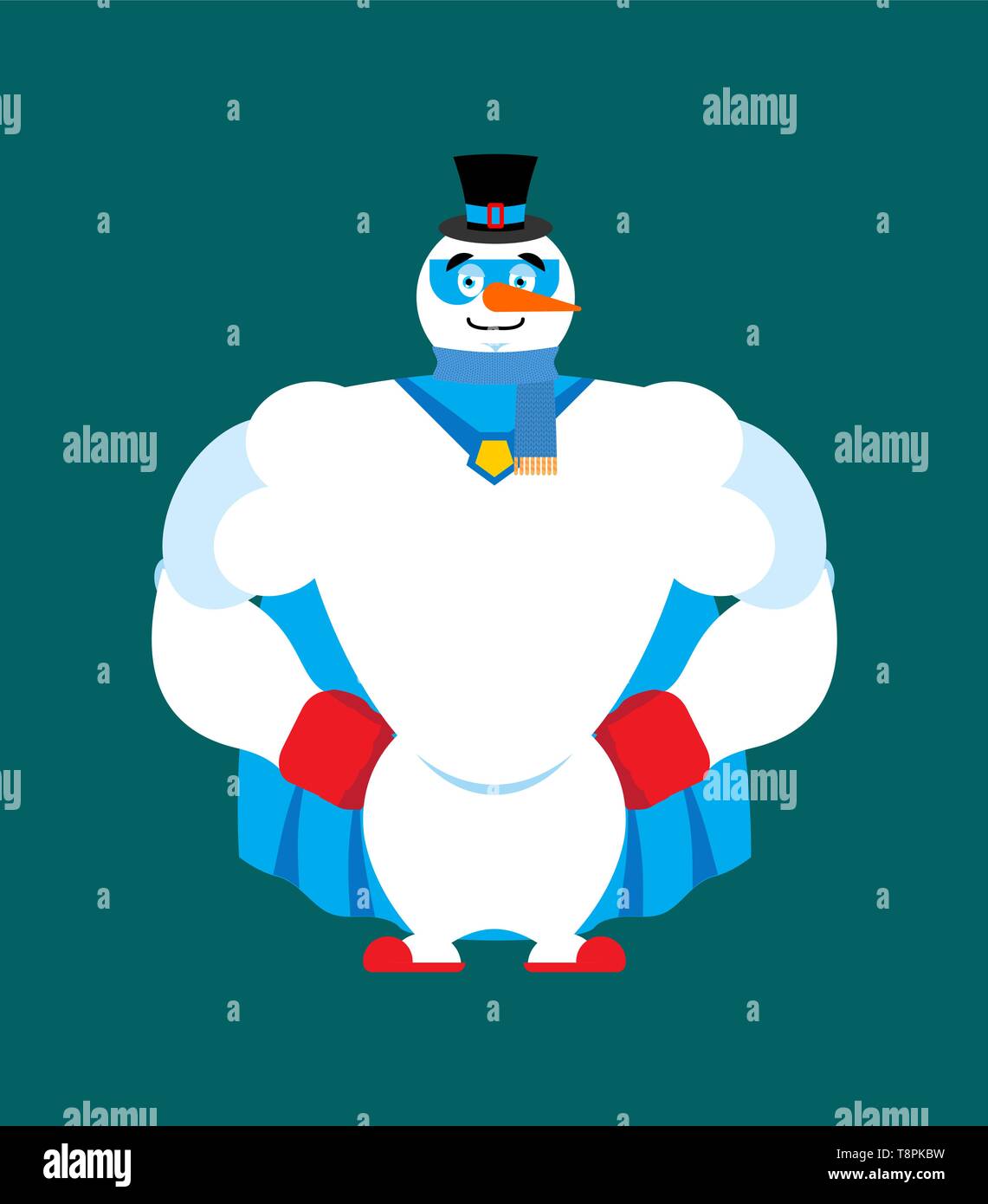 Snowman superhero. Super snow man in mask and raincoat Stock Vector ...