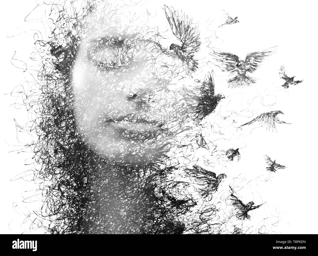 Portrait photography blends with artwork creating a dreamy mood Stock ...