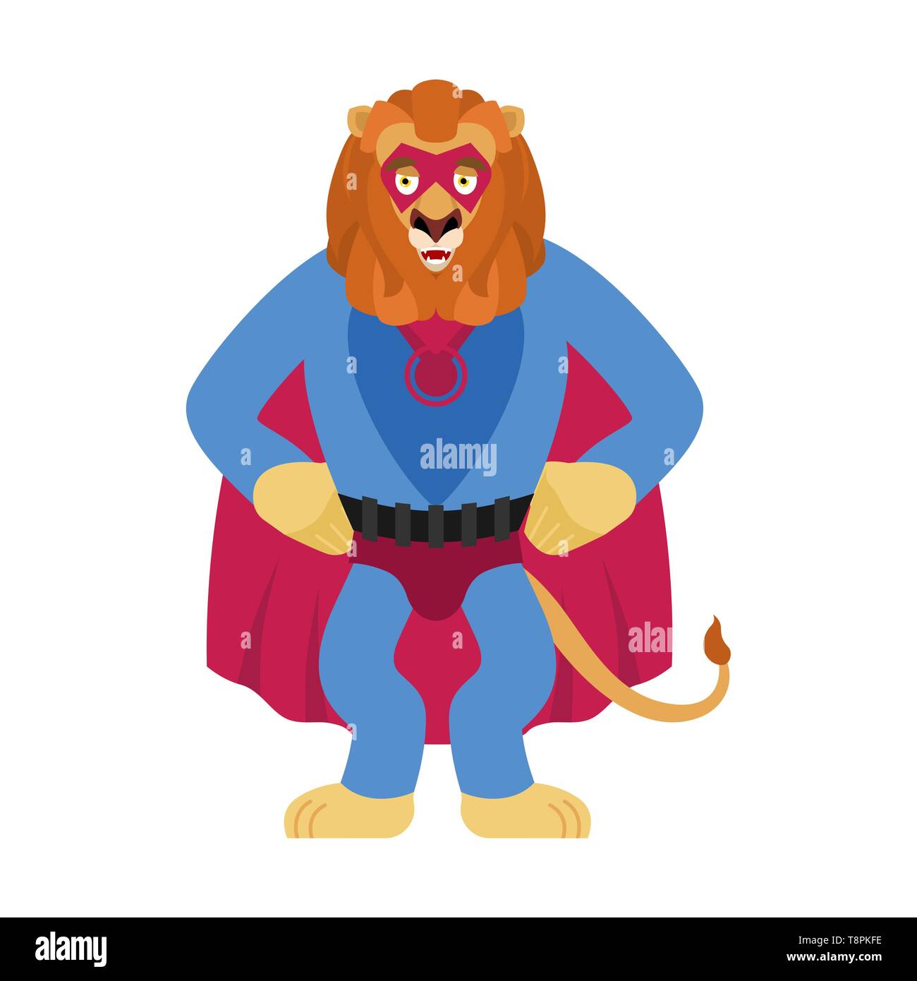 Lion superhero. Super Wild animal in mask and raincoat. Strong Beast ...