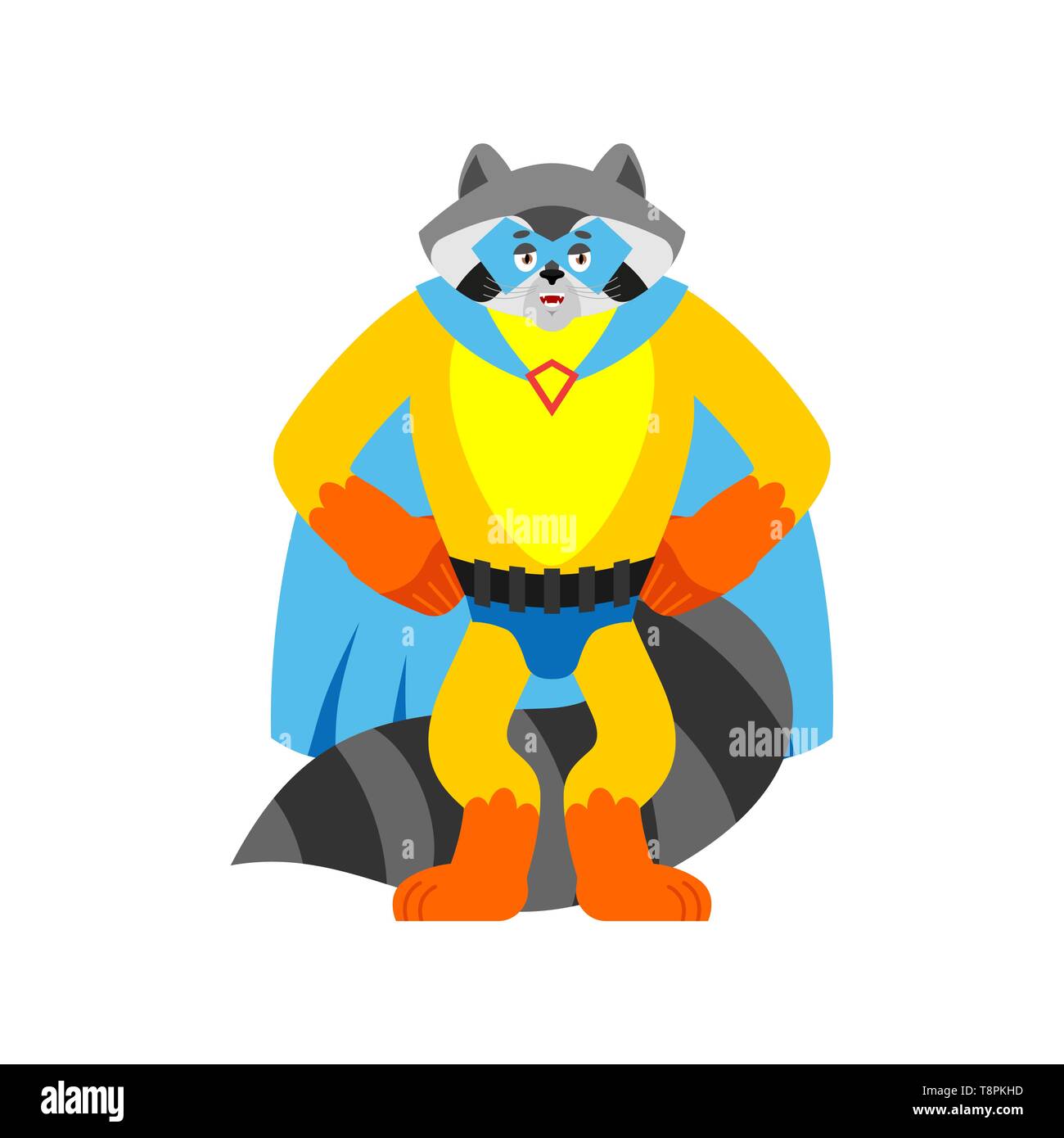 Raccoon superhero. Super Racoon in mask and raincoat. Strong Coon Stock ...