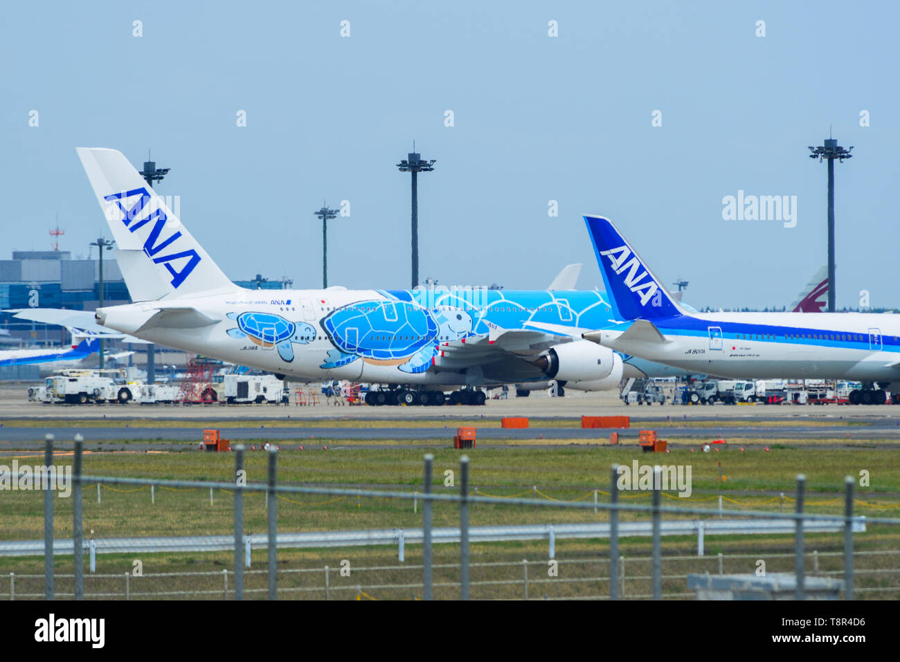 Tokyo, Japan - Apr 17, 2019. Passenger airplanes docking at Narita ...