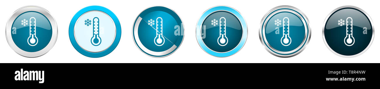 Cold thermometer silver metallic chrome border icons in 6 options, set ...