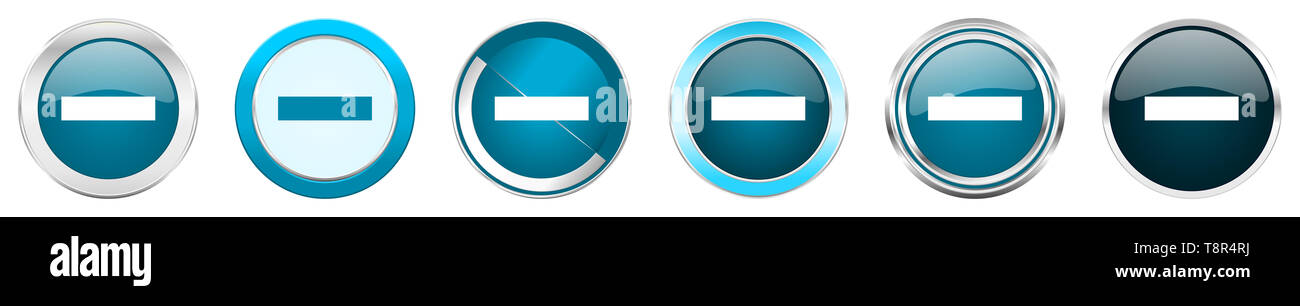 Minus silver metallic chrome border icons in 6 options, set of web blue ...