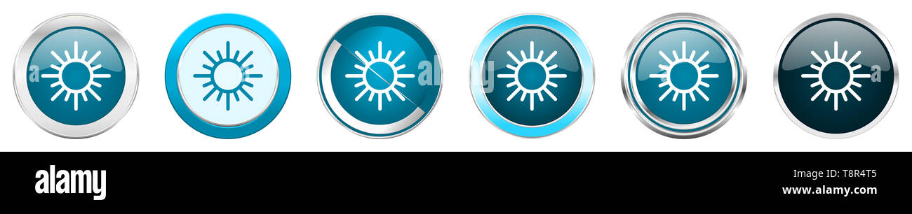 Sun silver metallic chrome border icons in 6 options, set of web blue ...