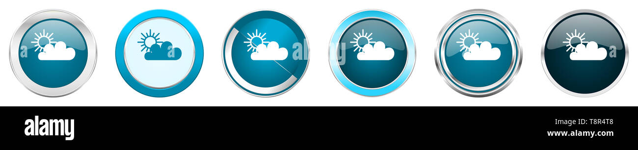 Cloud silver metallic chrome border icons in 6 options, set of web blue ...