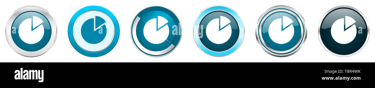 Chart silver metallic chrome border icons in 6 options, set of web blue round buttons isolated ...