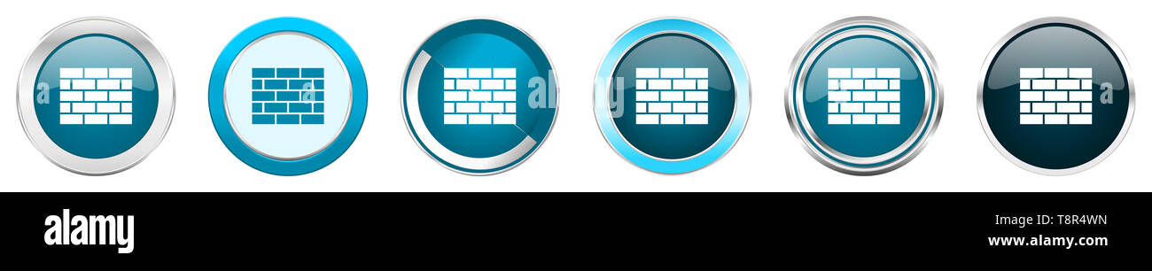 Firewall silver metallic chrome border icons in 6 options, set of web ...