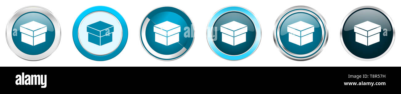 Box silver metallic chrome border icons in 6 options, set of web blue ...