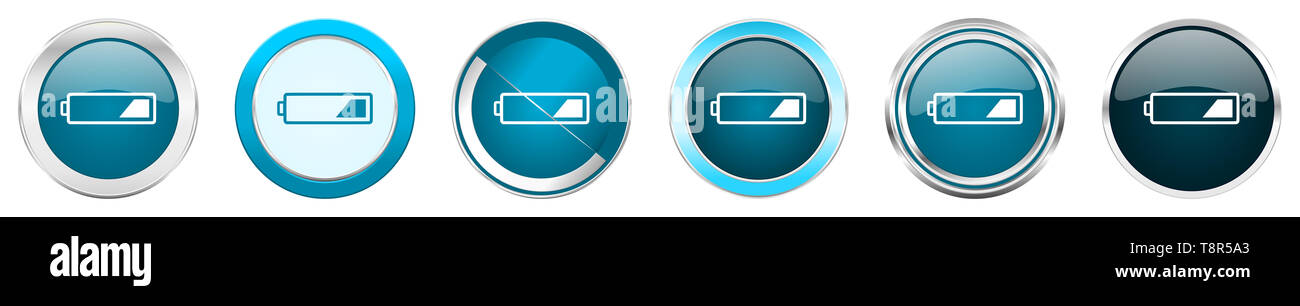 Battery silver metallic chrome border icons in 6 options, set of web ...