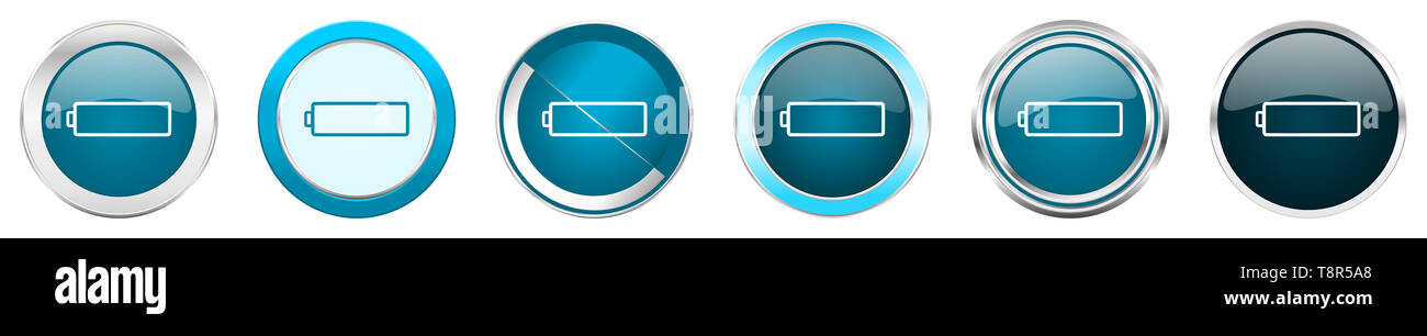Battery silver metallic chrome border icons in 6 options, set of web ...