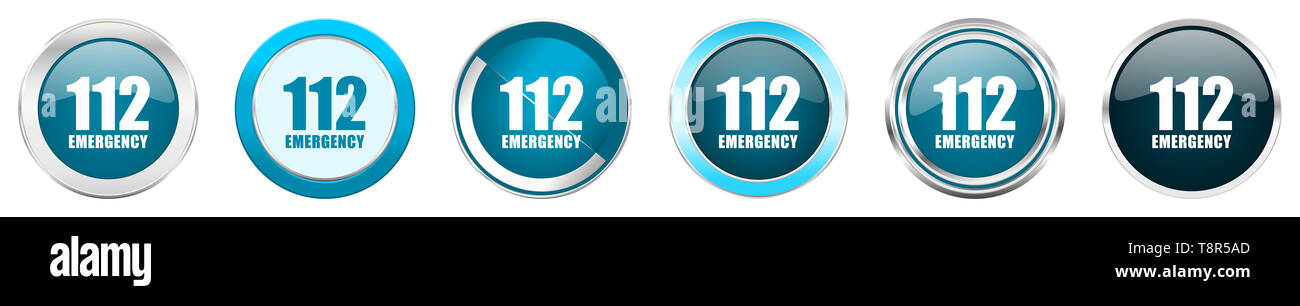 Number emergency 112 silver metallic chrome border icons in 6 options ...