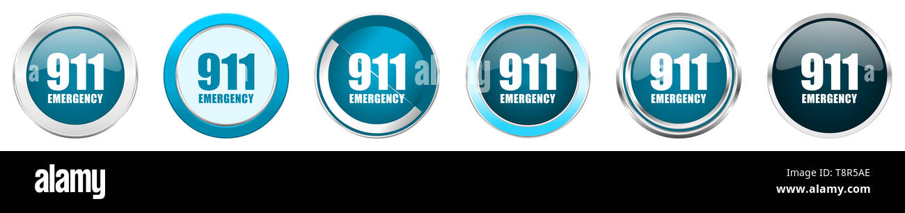 Number emergency 911 silver metallic chrome border icons in 6 options ...