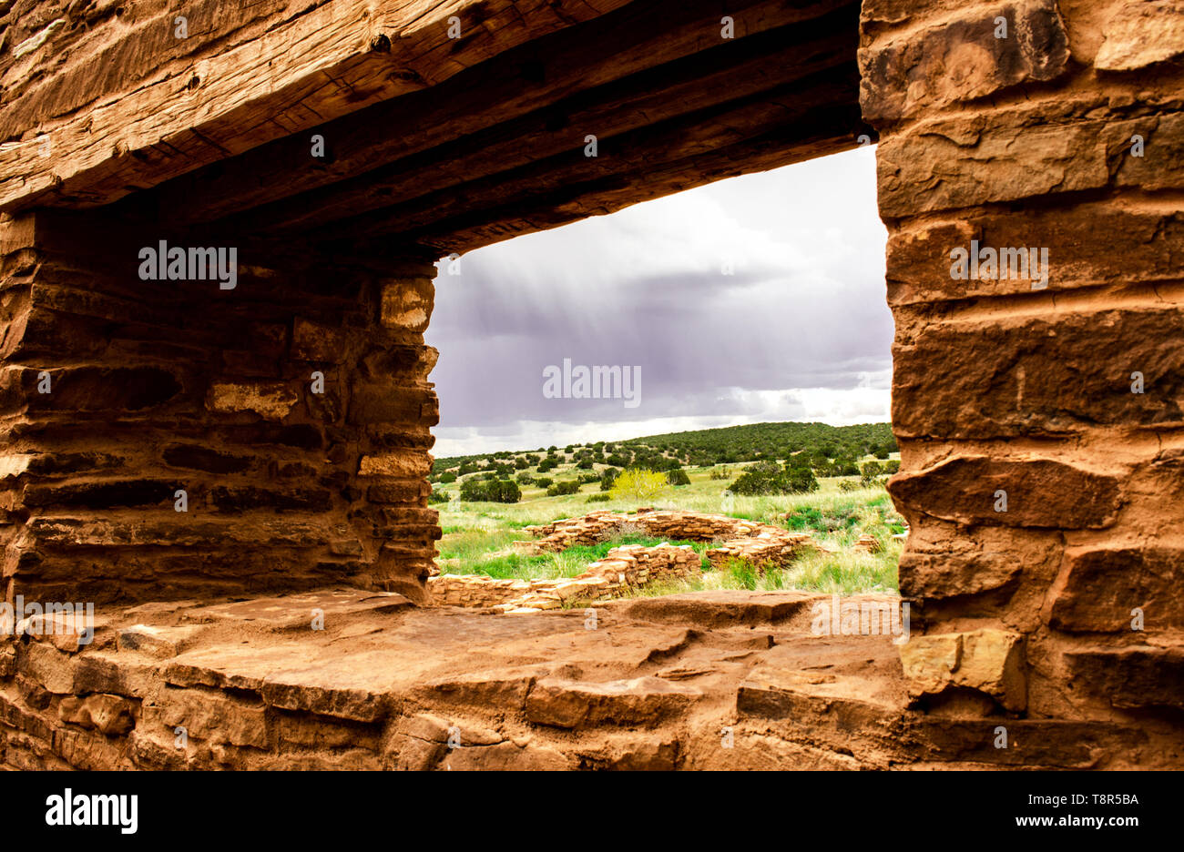 Window frame and brick wall from Native American ruins in Southwest ...