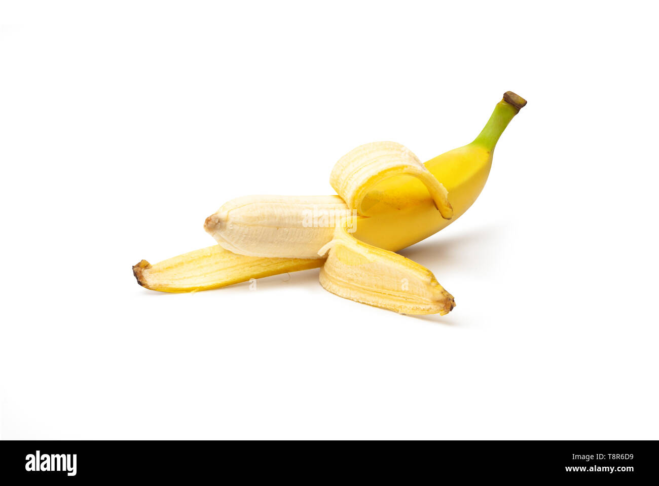 Half peeled Banana, Open Banana isolated on a white background Stock ...