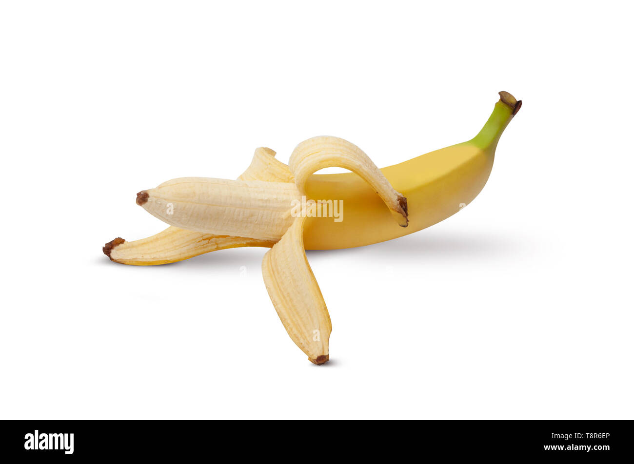 Half peeled Banana, Open Banana isolated on a white background. With ...