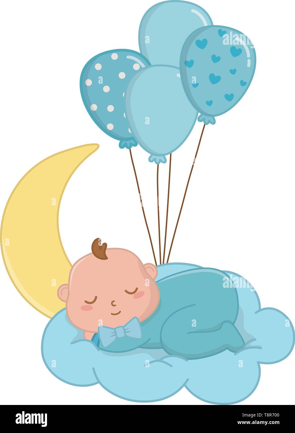 baby sleeping over a cloud with moon hanging from a balloons vector ...
