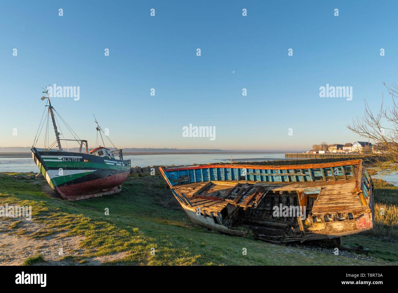 France, Somme, Baie de Somme, Le Crotoy, the small Crotoy boat cemetery ...