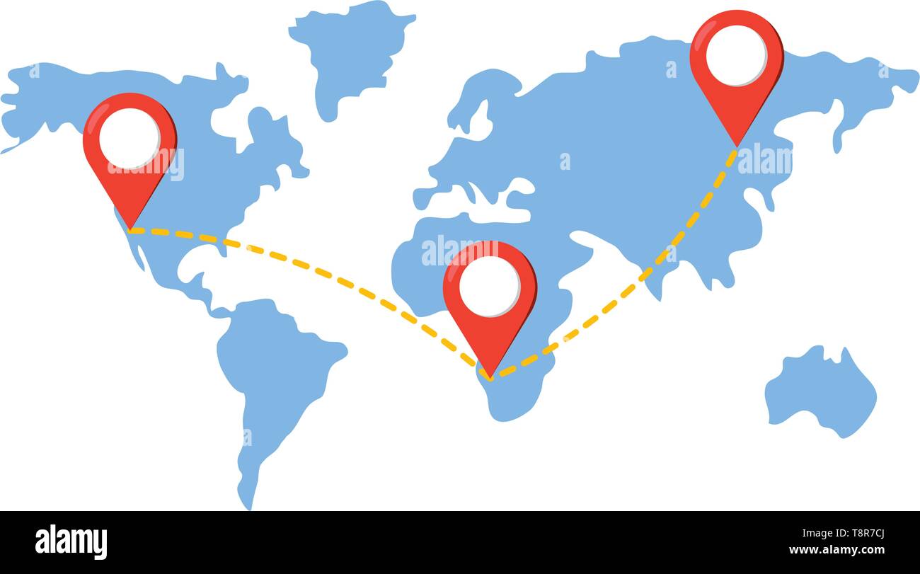 map with location pointers icon cartoon vector illustration graphic ...