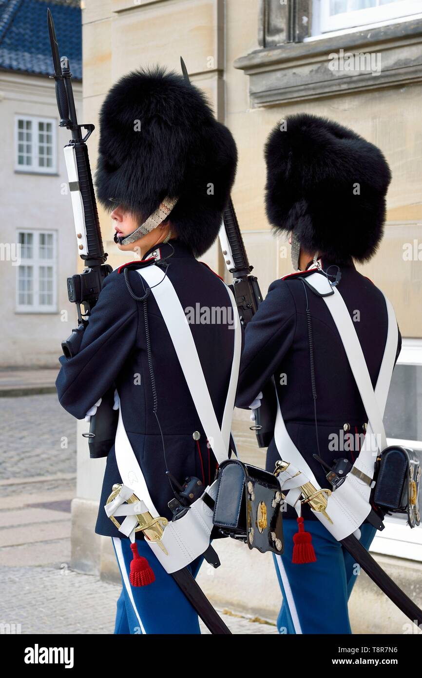 Denmark, Zealand, Copenhagen, the Royal Guard on Amalienborg Slotsplads ...