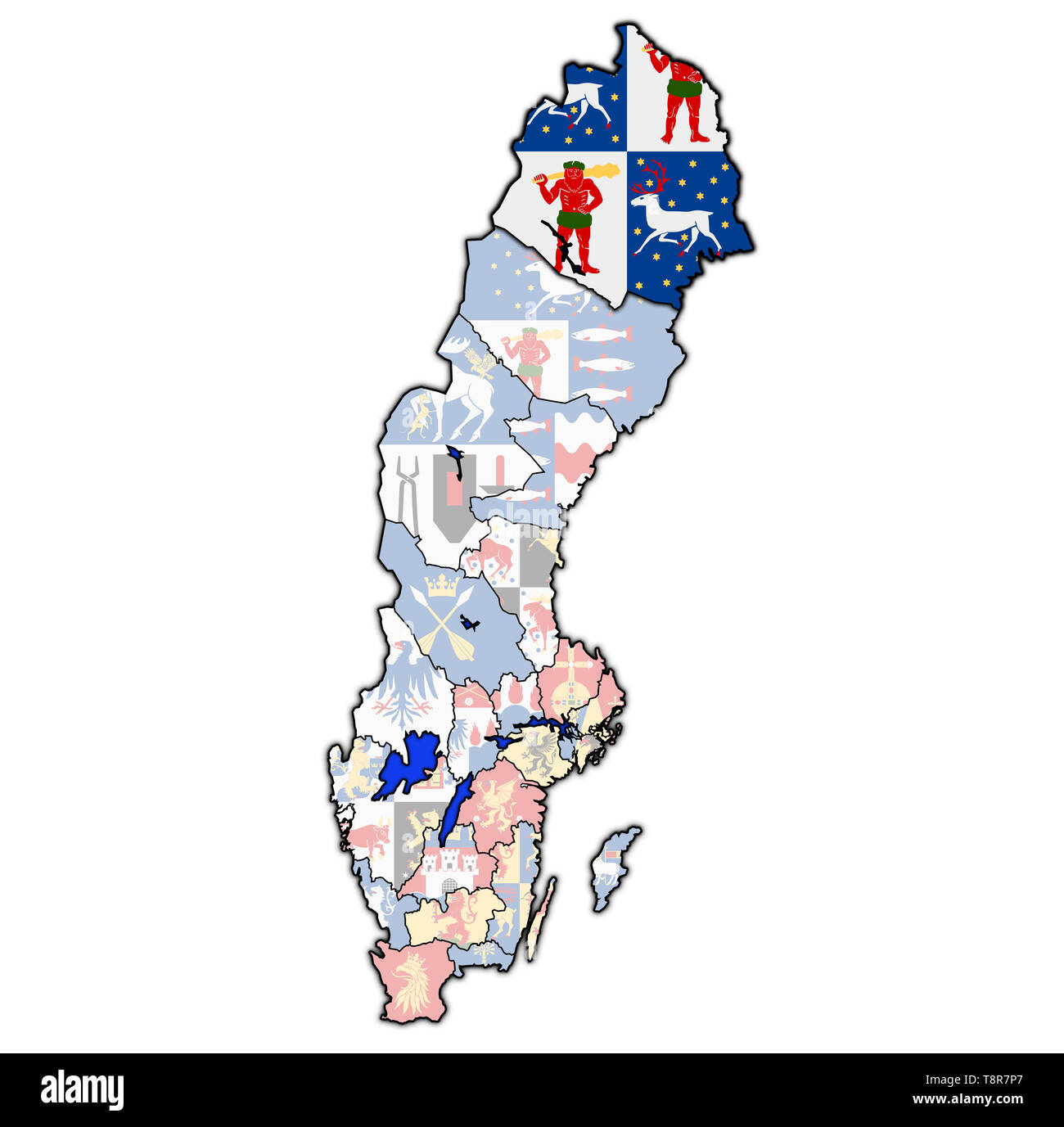flag of Norrbotten county on map of administrative divisions of Sweden ...