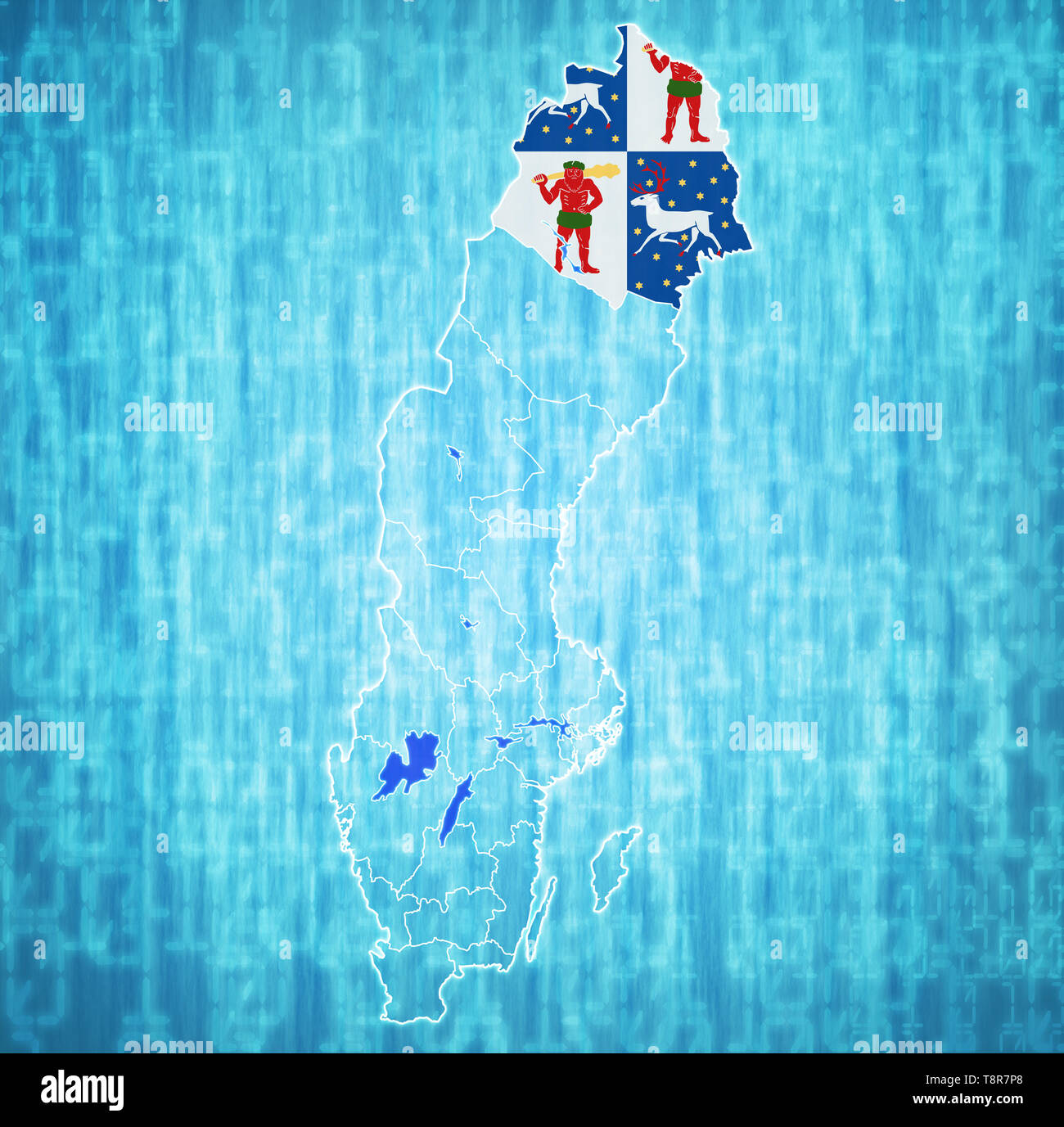 flag of Norrbotten county on map of administrative divisions of Sweden ...
