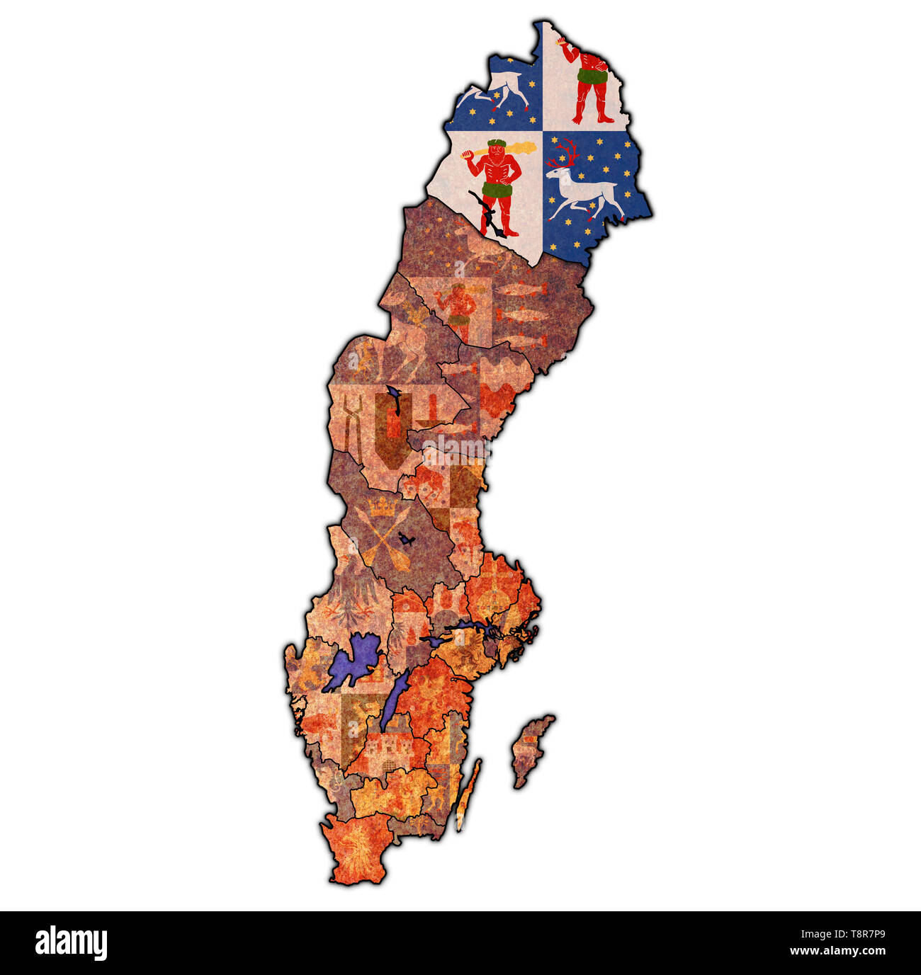 flag of Norrbotten county on map of administrative divisions of Sweden ...