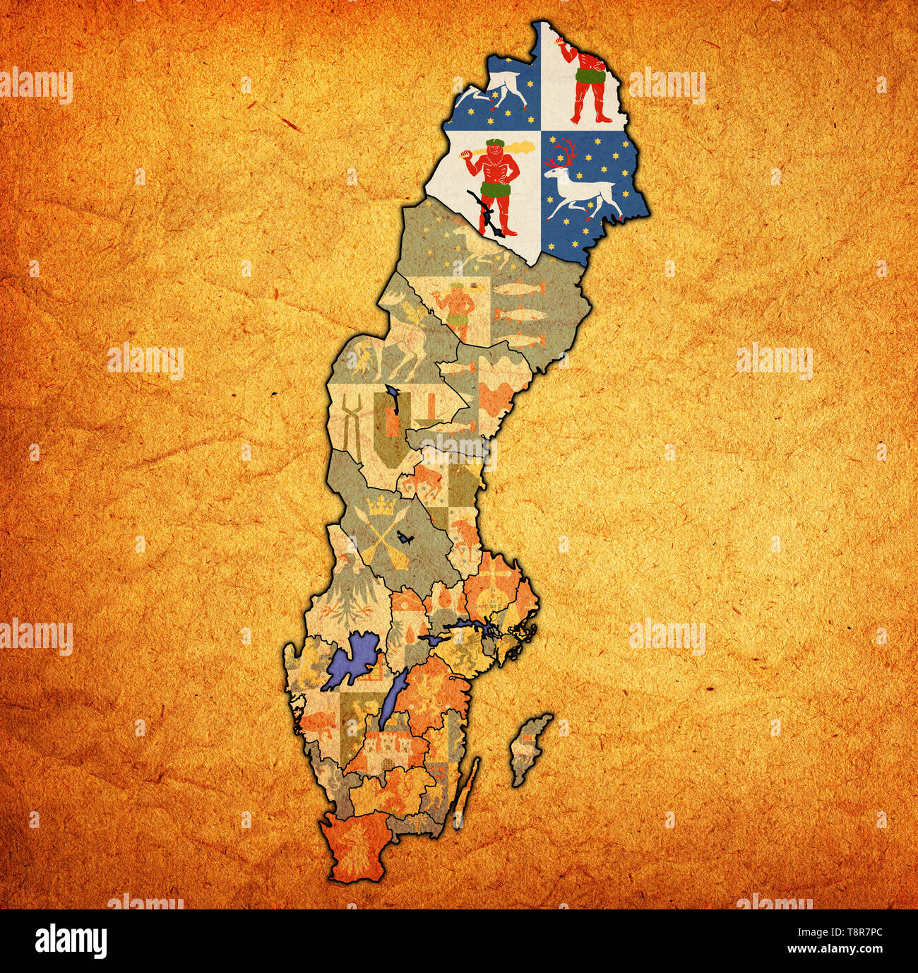 flag of Norrbotten county on map of administrative divisions of Sweden ...