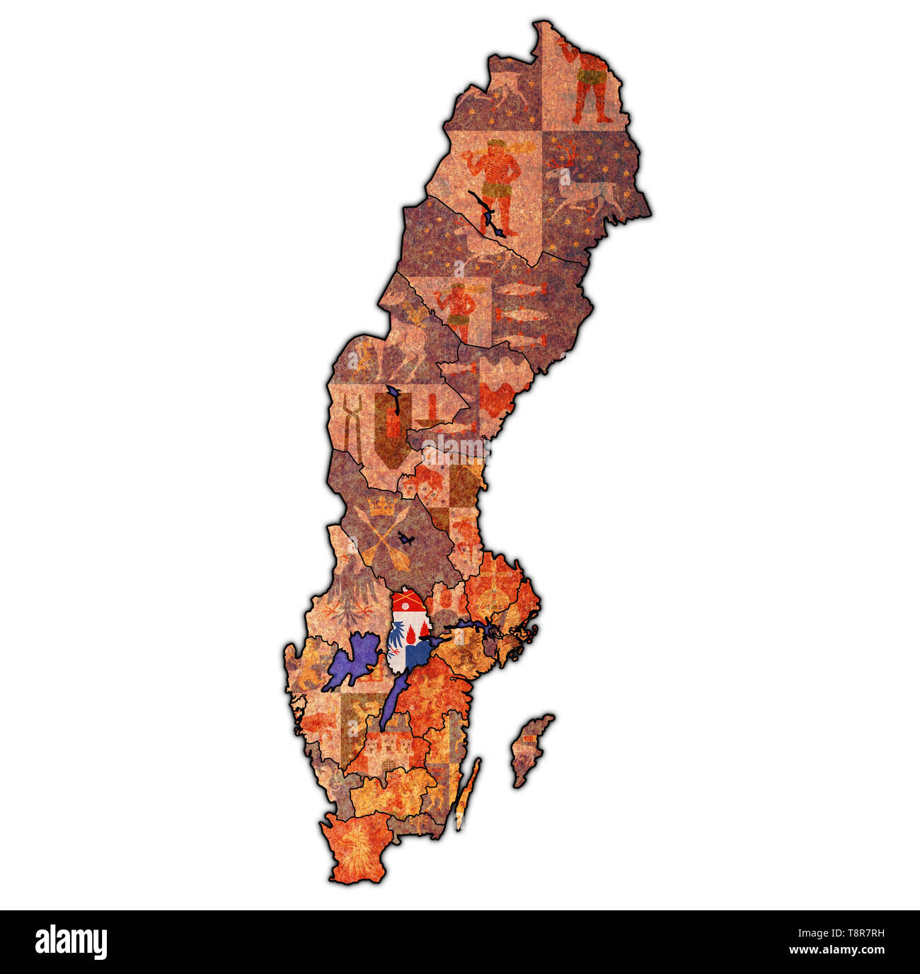 flag of Orebro county on map of administrative divisions of Sweden with ...