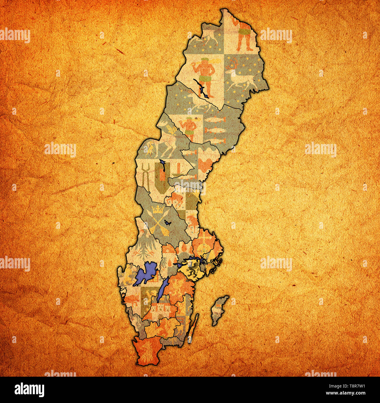 flag of Sodermanland county on map of administrative divisions of ...