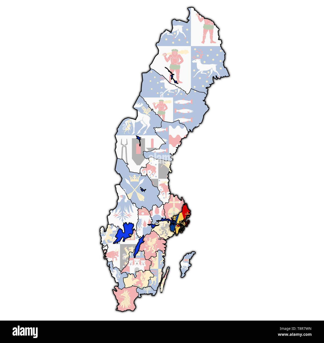 flag of Stockholm county on map of administrative divisions of Sweden ...