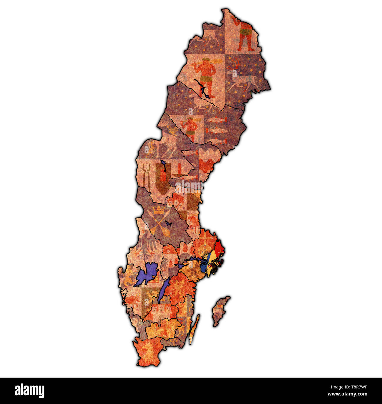 flag of Stockholm county on map of administrative divisions of Sweden ...